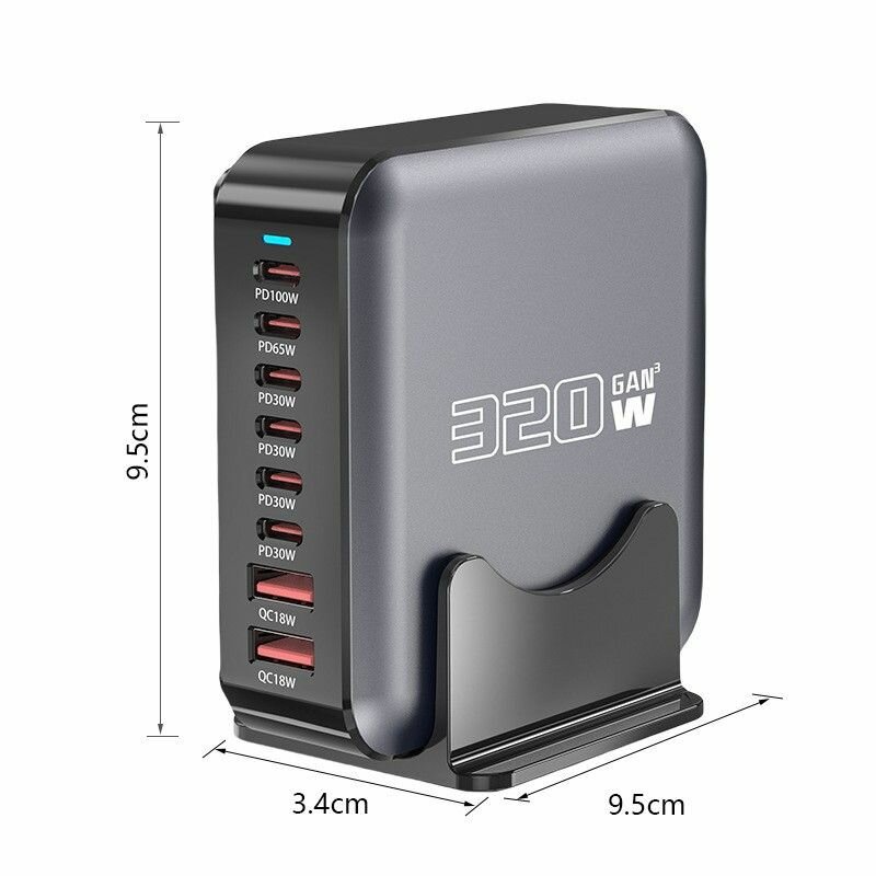 Мощное зарядное устройство GaN 320W/200W с несколькими портами, быстрая зарядка PD3.0 QC4.0 для ноутбука, телефона, план