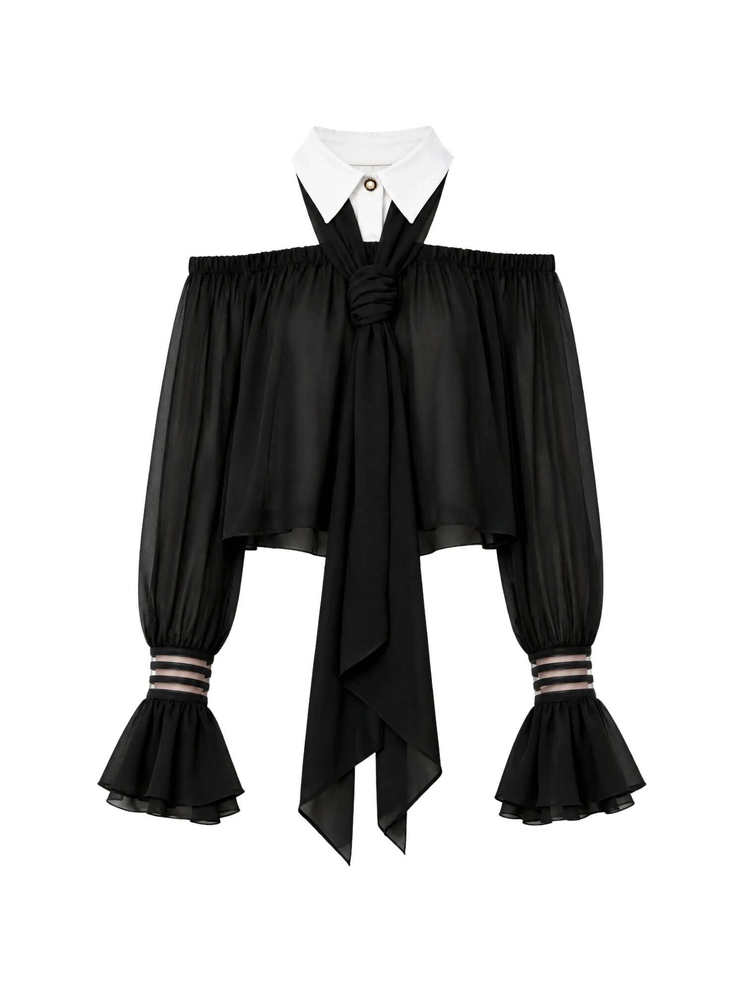 Блуза Elisabetta Franchi Off-shoulder pussy-bow blouse