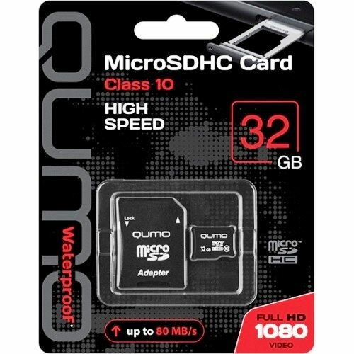 Карта памяти microSDHC Qumo 32 Гб класс 10 FULL HD 1080 Video - с адаптером SD