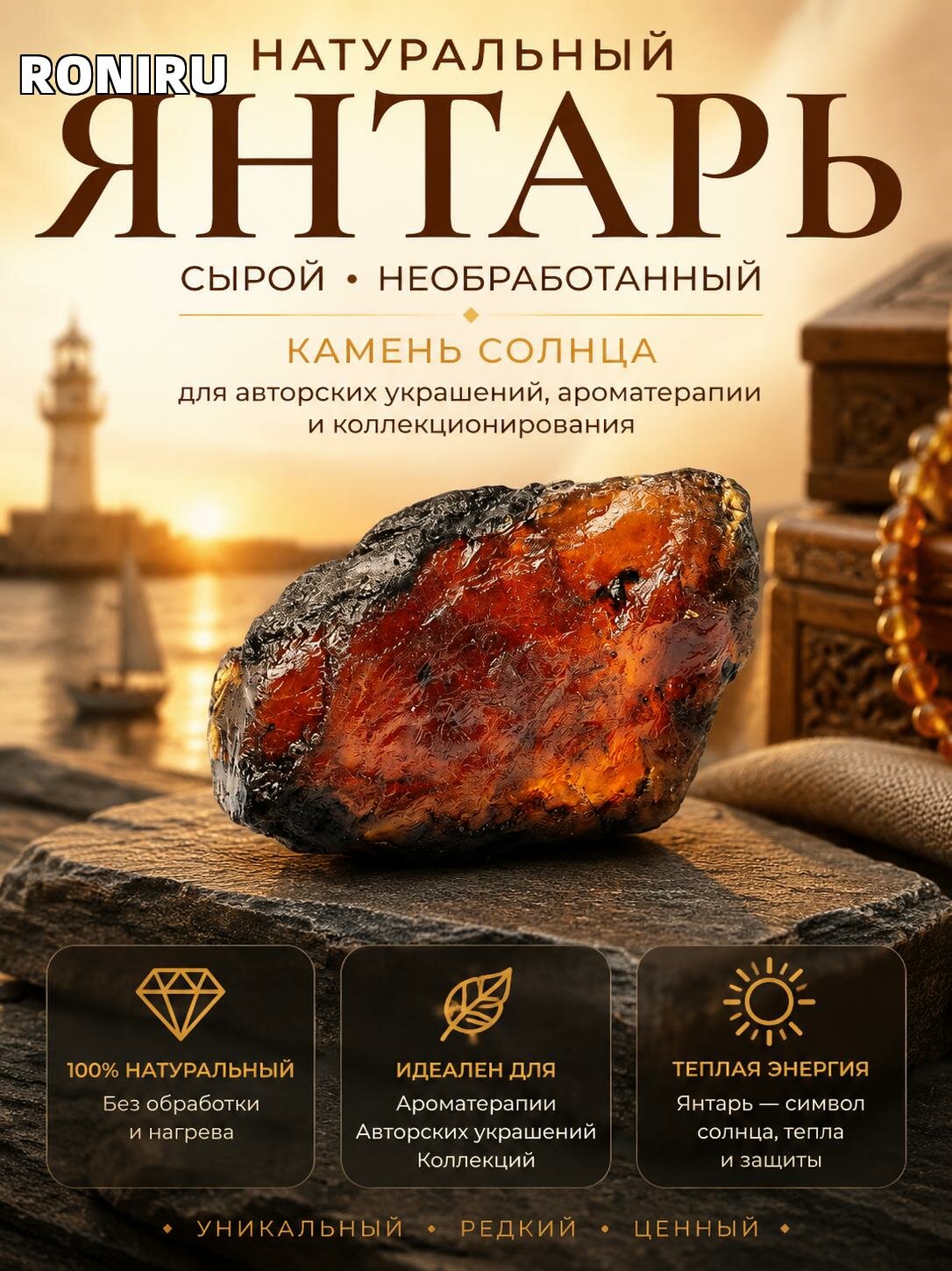 Натуральный сырой янтарь — камень солнца для авторских украшений, ароматерапии и коллекционирования тёплых тонов