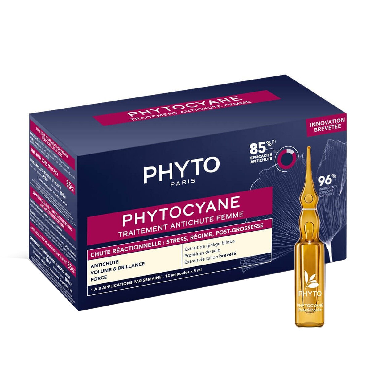 PHYTO Сыворотка против выпадения волос Phytocyane Traitement Antichute Femme 85% 12*5мл