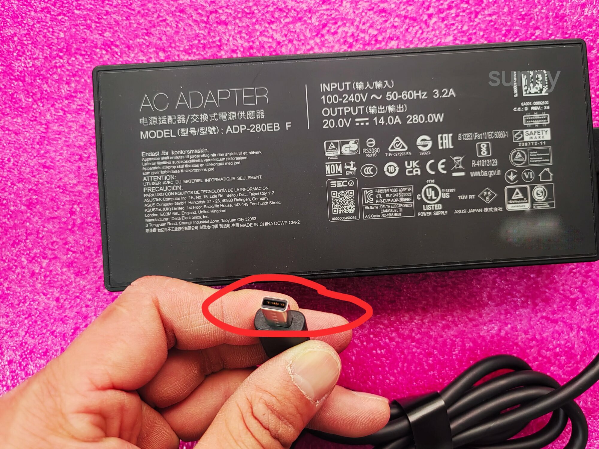 OEM адаптер питания Puryuan 280 Вт для ASUS ROG Zephyrus G14 (2026) adapter with UK plug