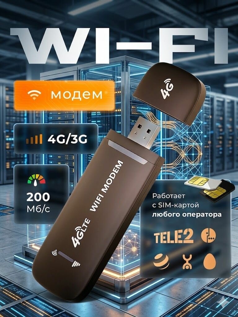 Беспроводной модем 4G LTE USB с раздачей WI-FI, поддержка всех операторов (MOD-26)