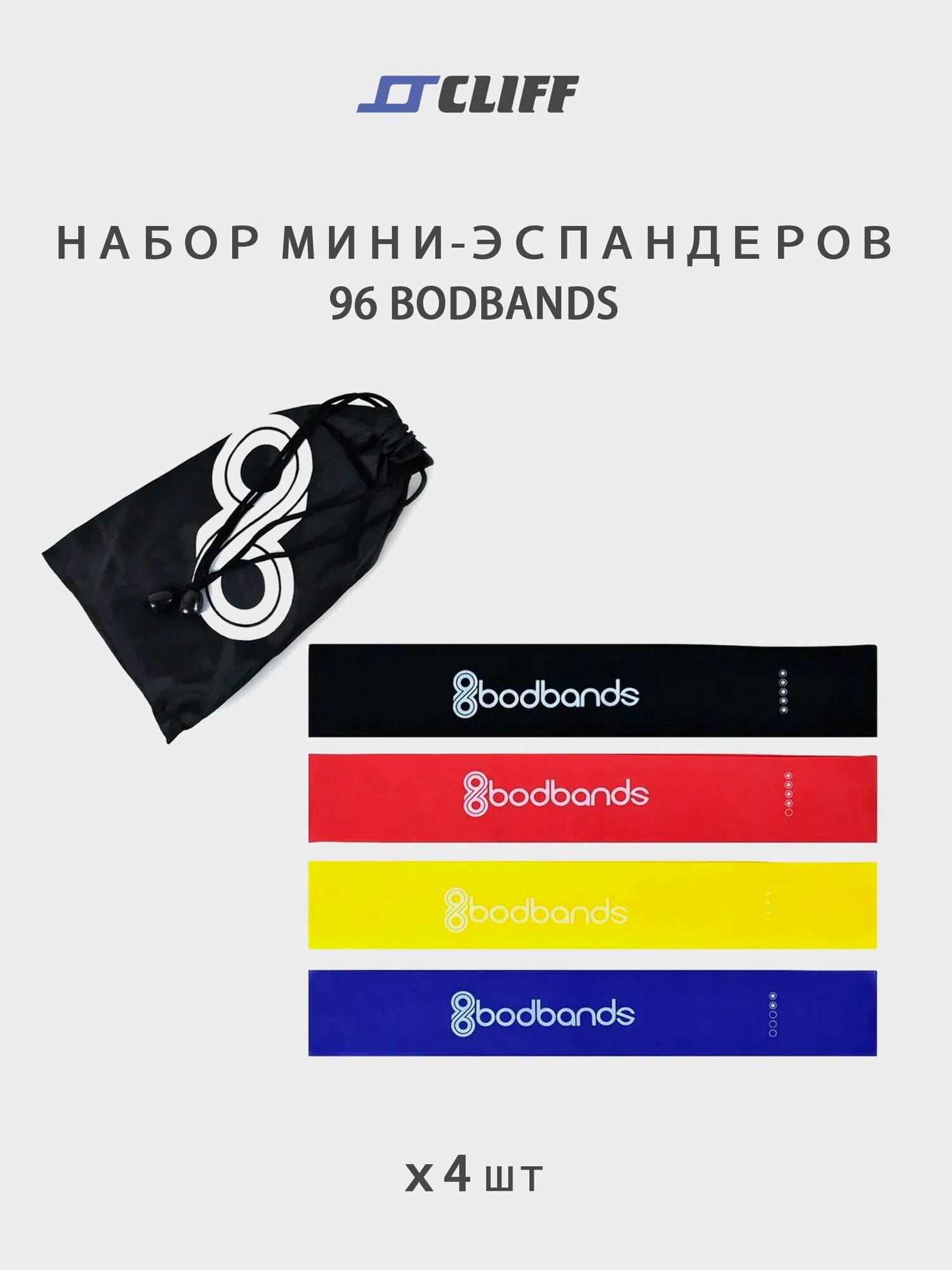 Набор мини-эспандеров CLIFF 96 bodbands x4 шт (эспандер ленточный кольцо 30*5*0,05-0,0)