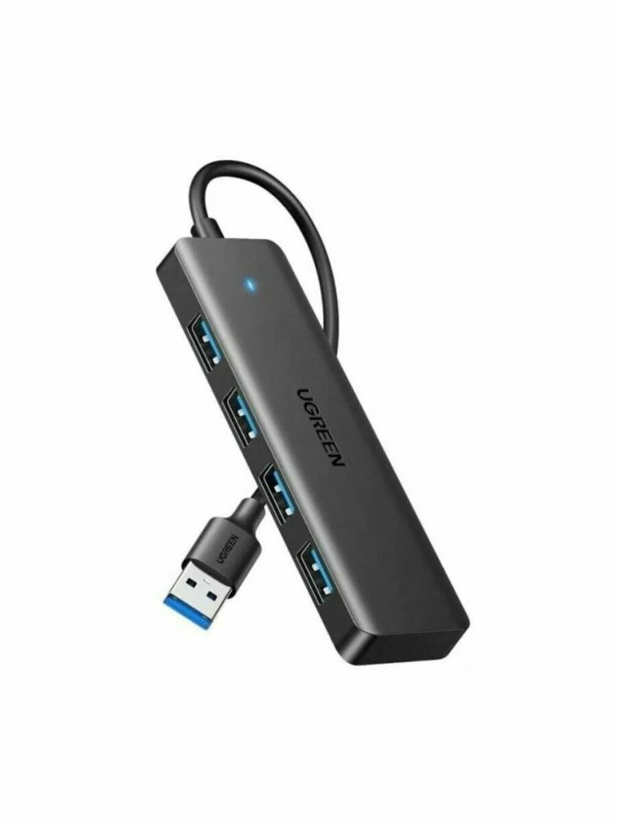 Концентратор UGREEN CM219 4-Port USB 3.0 Hub with USB-C power port, длина кабеля: 1м, черный