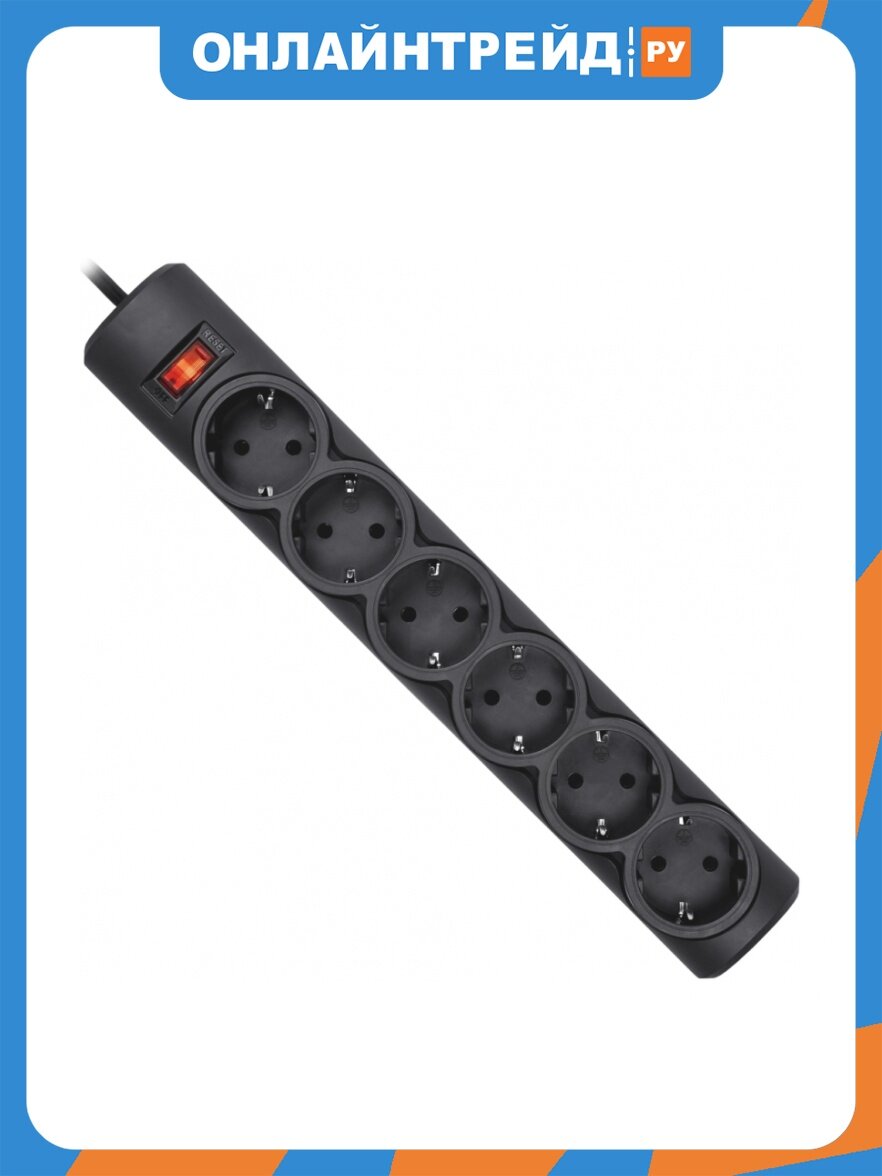 Сетевой фильтр Defender DFS 155 5 м, черный, 6 розеток (99496)