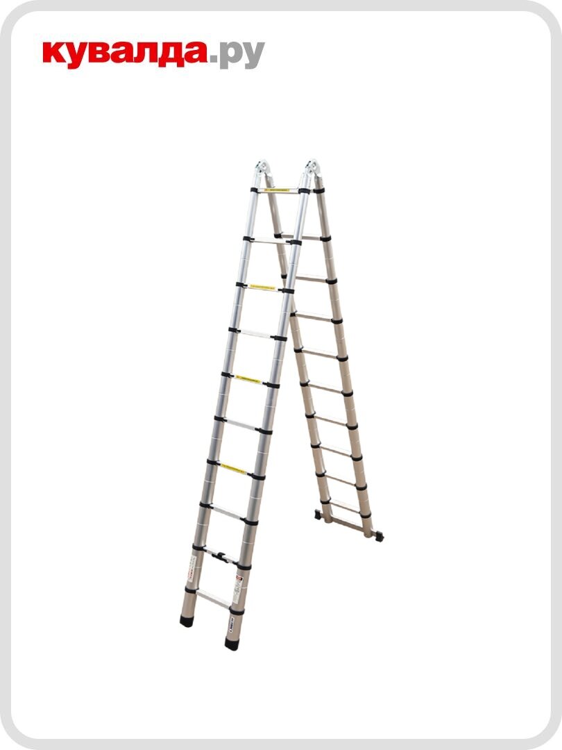 Лестница телескопическая алюмет DTLH3.1 двухсторонняя с шарниром 3,1+3,1 м