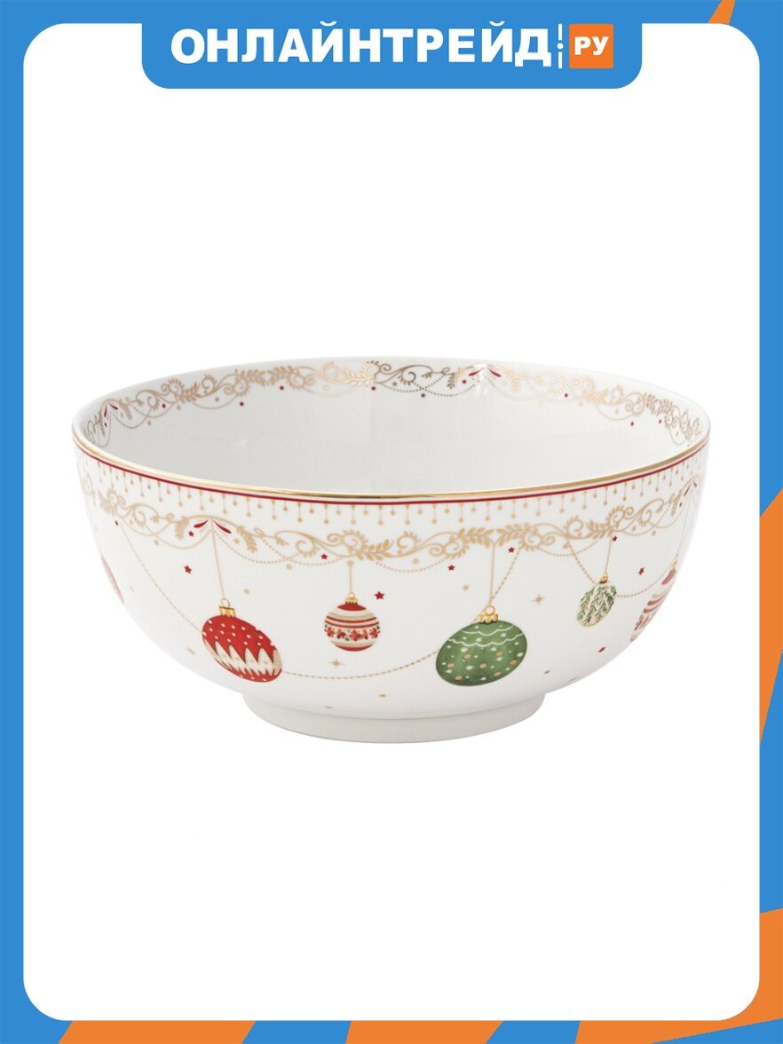 Салатник Easy Life Christmas Eve, Новогодние шары,23х10 см, 2,5 л, фарфор, белый (EL-R1192/CEVE)