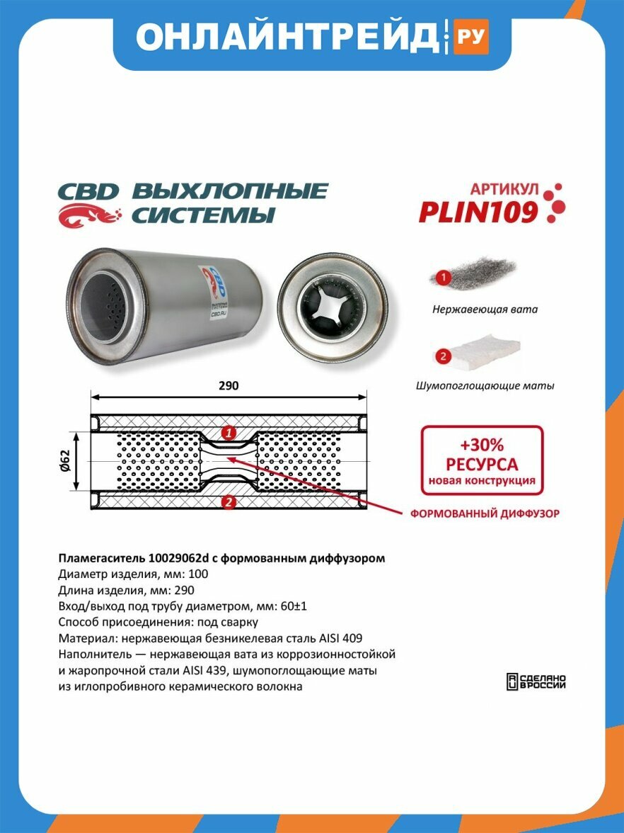 Пламегаситель Cbd 10029062d с перфорированным диффузором, из Нерж. стали, PLIN109
