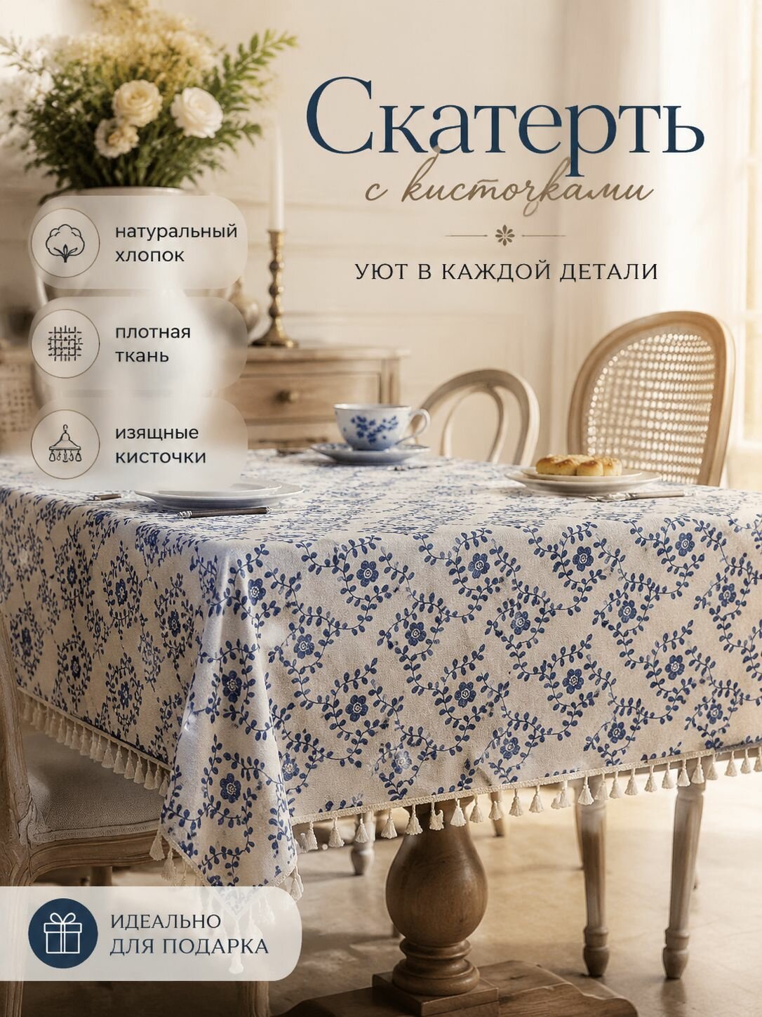 Скатерть Полиэстер 140x180см, Сине-белый Фудзиман