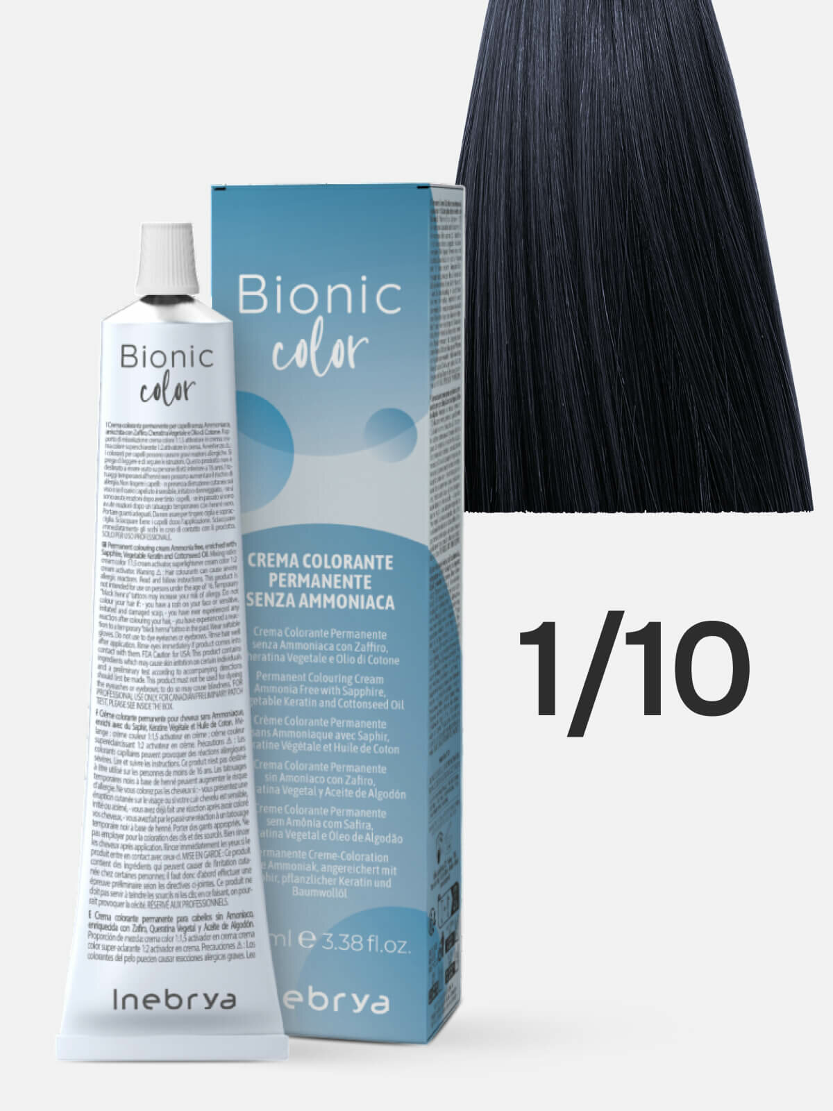 Крем - краска для волос профессиональная без аммиака Inebrya Bionic Color 1/10 Черный Пепельный натуральный, 100 мл