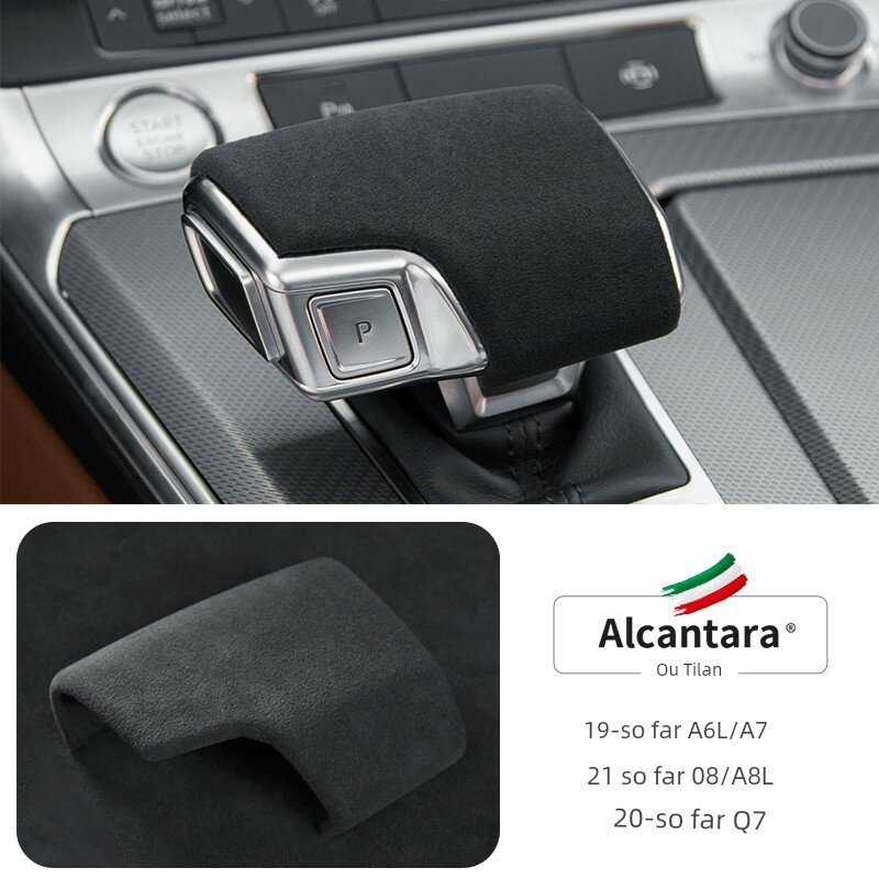 Чехол из Алькантары для рычага переключения передач Audi A4L, A5, A6L, A7, A8, Q5L, Q7, Q8 — Черно-серый (E Style)