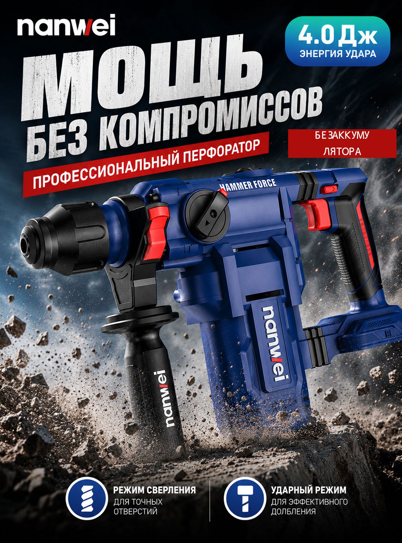 NANWEI Перфоратор 2000 Вт, 0 акк.