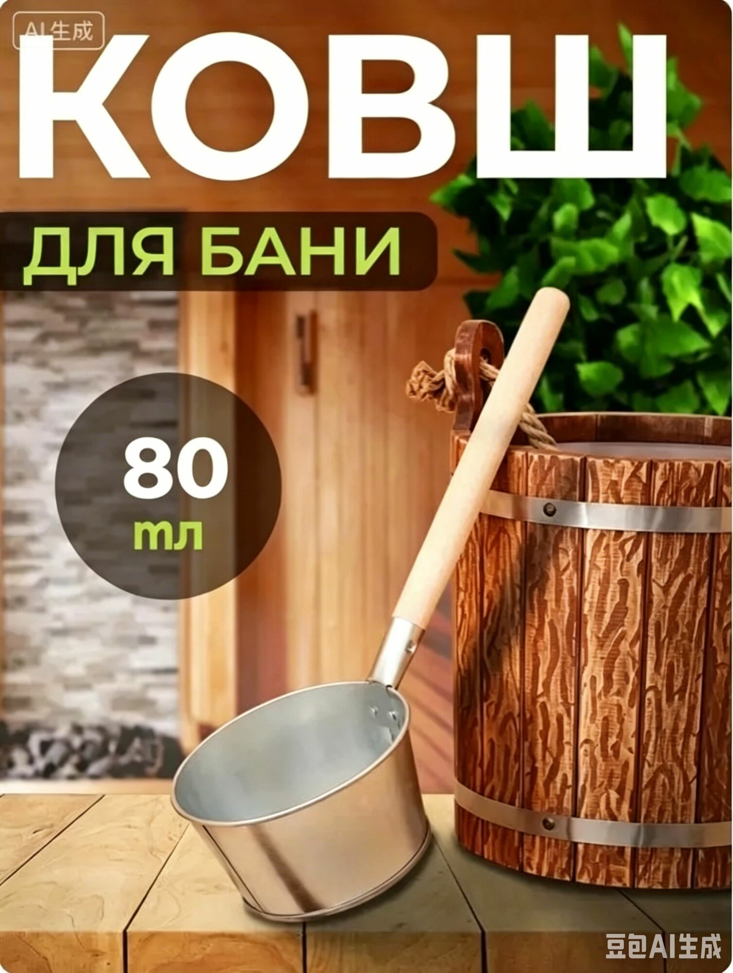 Бондарное изделие для бани Ковш для бани, 1 л ковш 1 литр бондарные изделия черпак
