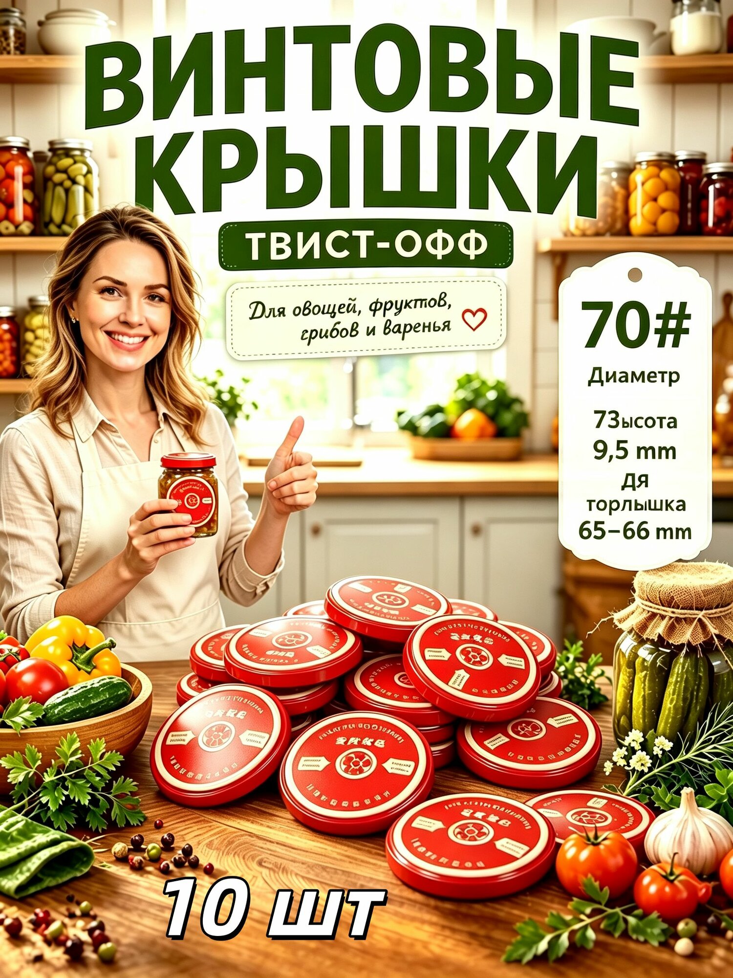 Крышка для банки винтовая 10 шт металл, Артикул: 5283465232, Цвет: Красный, белый