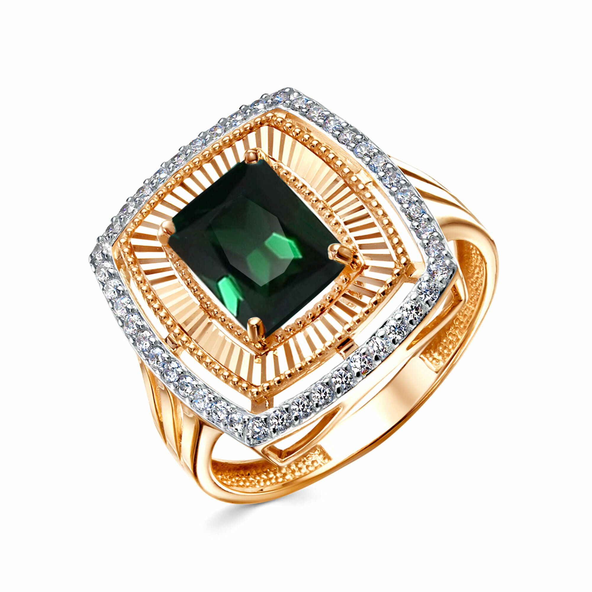 Кольцо Diamant online, красное золото, 585 проба, турмалин, фианит
