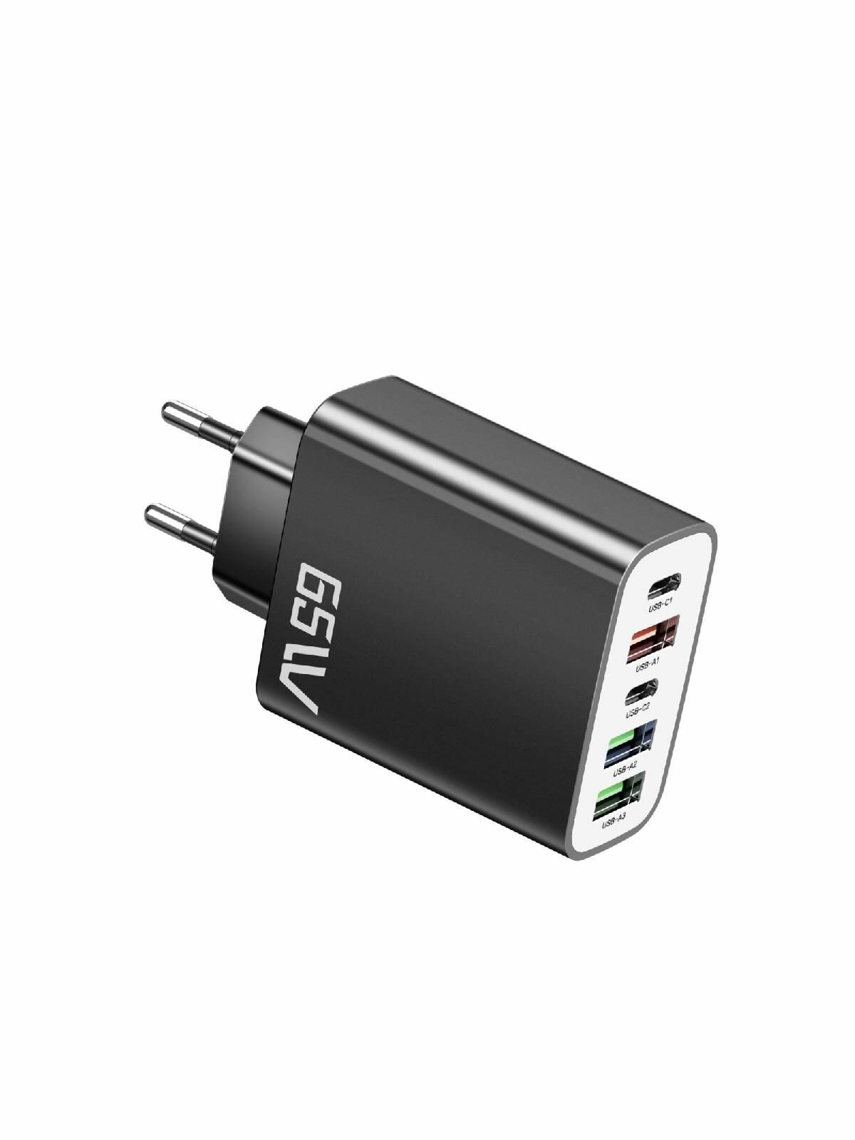 Сетевое зарядное устройство, Зарядная головка для мобильного телефона PD65W 5V3A 2PD + 3USB-Европейский стандарт-черный