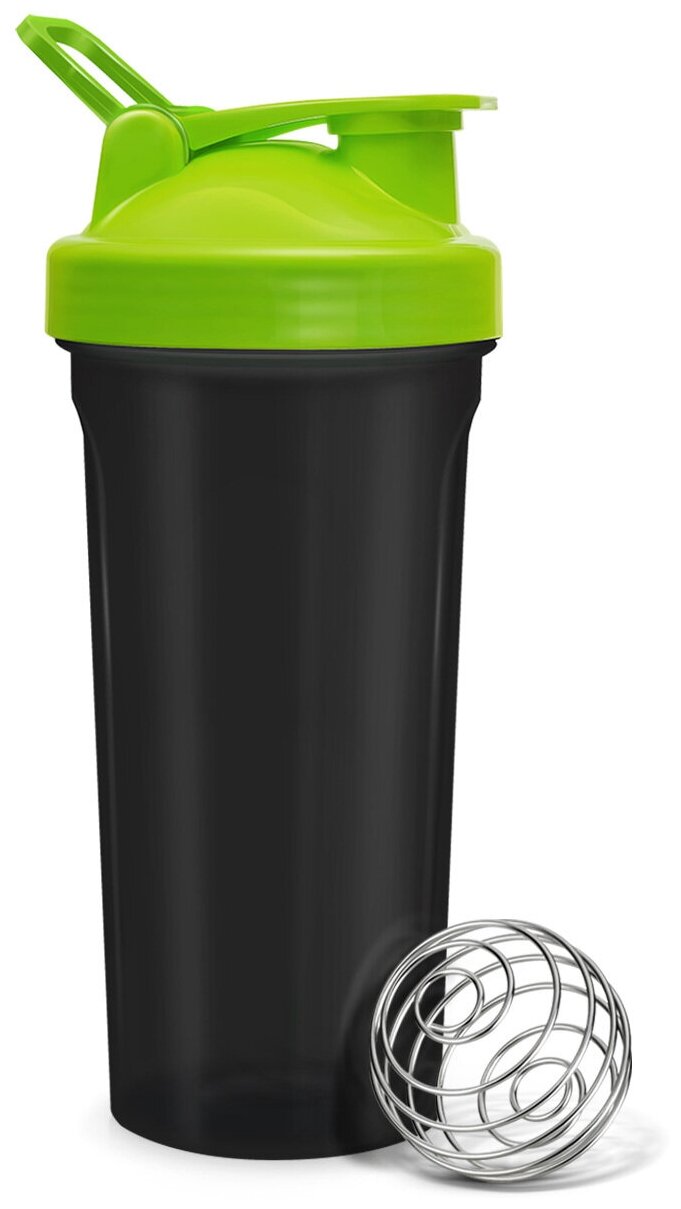 Шейкер Be First 600 мл с шариком, черный с зеленой крышкой (TS 1356-GREEN-NL)