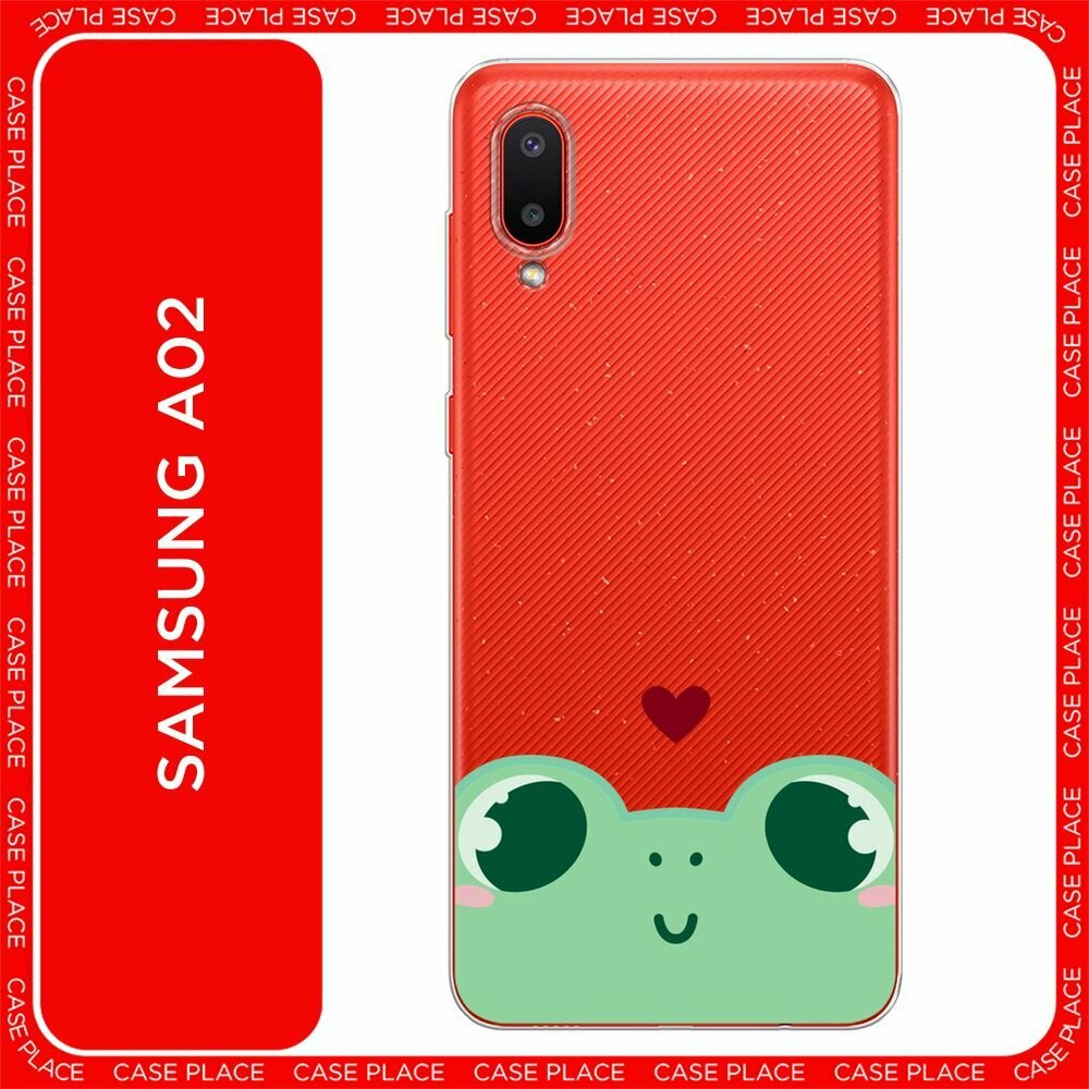Чехол на Samsung Galaxy A02 / Самсунг Галакси А02 с принтом "Влюблённая лягушка - 14 февраля", прозрачный