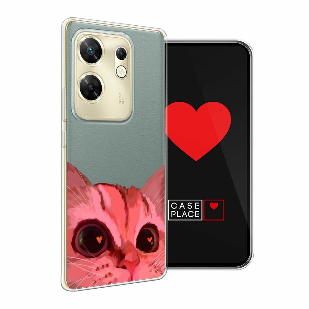 Чехол на Infinix Zero 30 4G / Инфиникс Зеро 30 4G с принтом "Affectionate cat - 8 марта", прозрачный — фото 1
