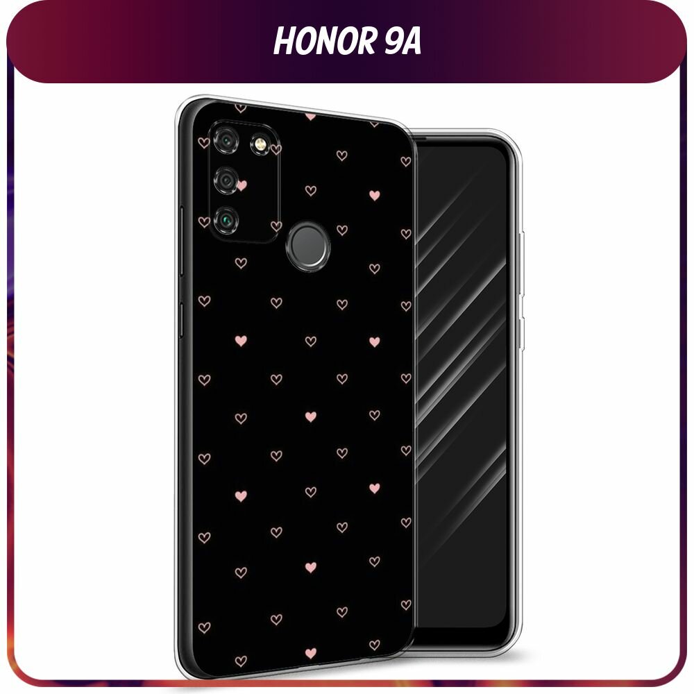 Чехол на Honor 9A / Хонор 9А с принтом "Черный фон и сердечки"