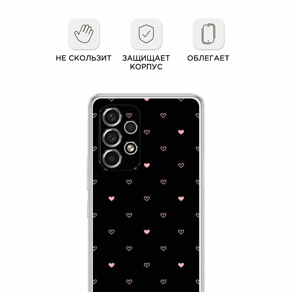 Чехол на Samsung Galaxy A53 / Самсунг Галакси А53 с принтом "Черный фон и сердечки" — фото 1