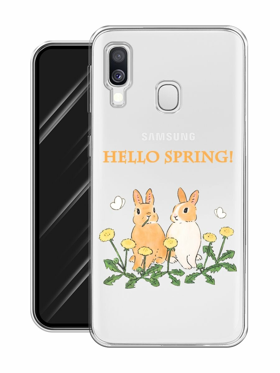Чехол на Samsung Galaxy A40 / Самсунг Галакси А40 с принтом "Весенние кролики", прозрачный — фото 1