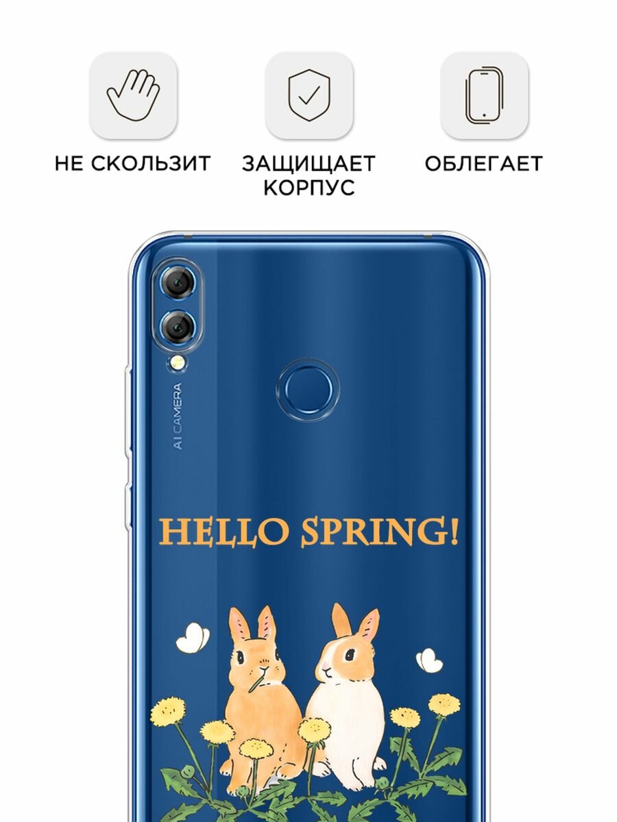 Чехол на Honor 8X / Хонор 8Х с принтом "Весенние кролики", прозрачный — фото 1