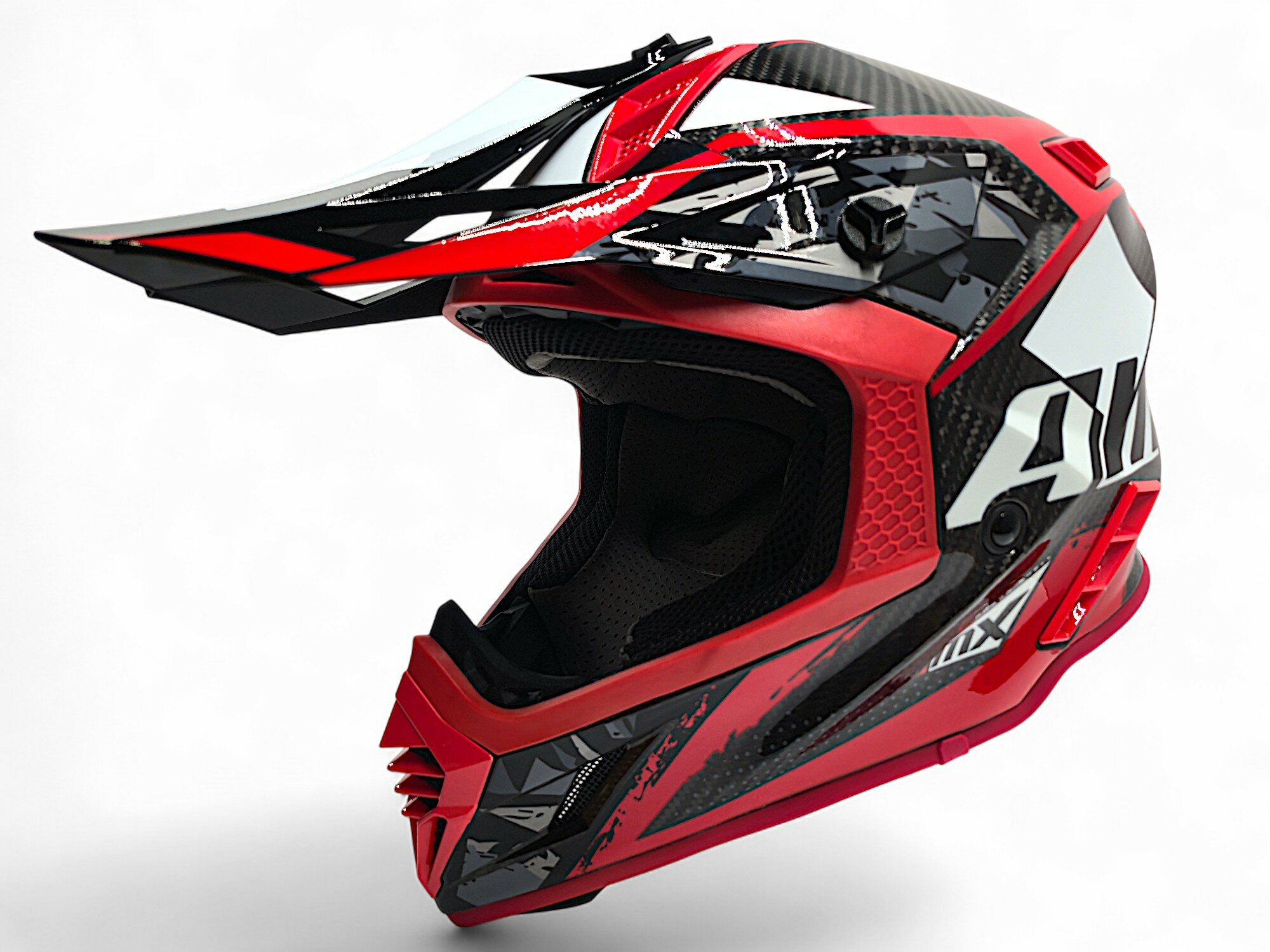 Шлем AiM RH855 Carbon TERRAIN глянцевый Black/Red XXXL