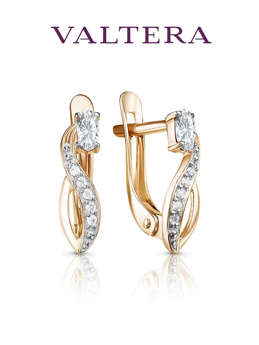 Серьги, серебро, 925 проба, золочение, фианит