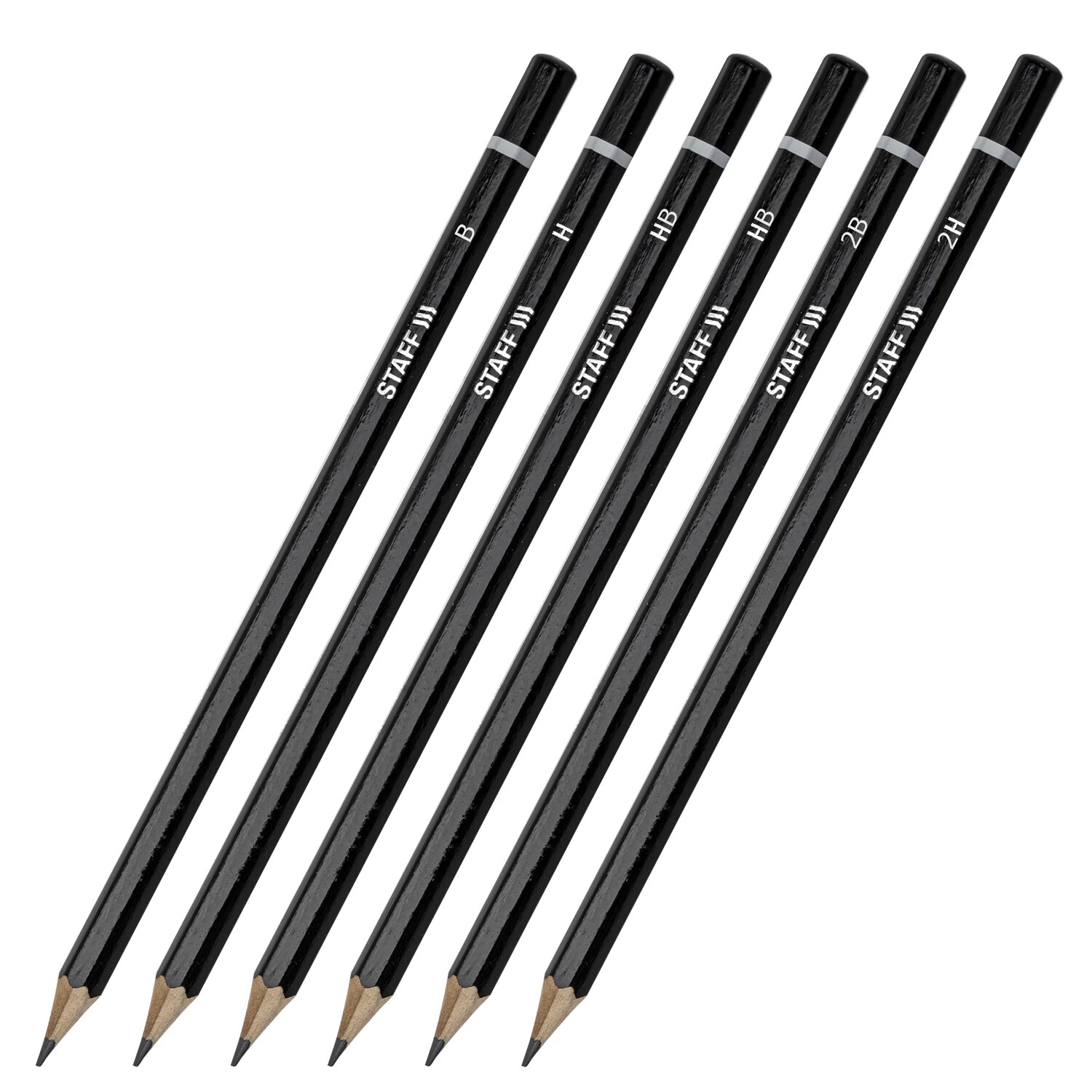 Карандаши чернографитные STAFF "College" BLP-254, набор 6 шт, 2H-2B, черный корпус, 181254