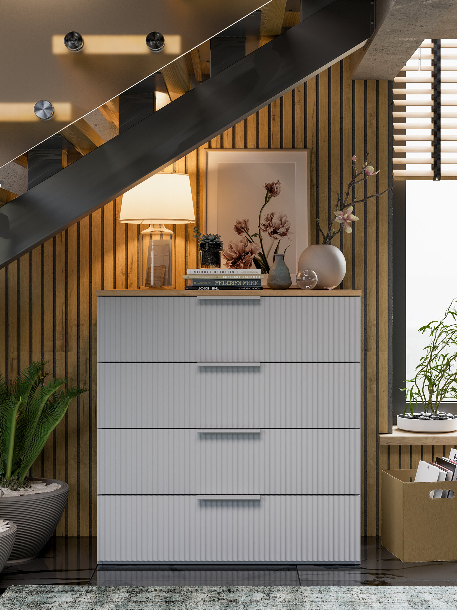 Комод FRENT Айрис, 4 ящика, белый/дуб крафт золотой, ЛДСП/МДФ