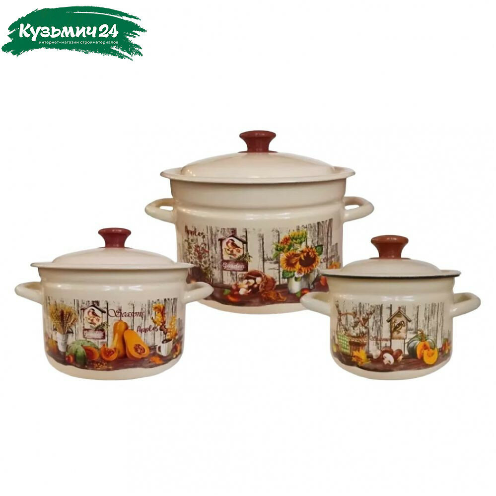 Набор посуды Керченский металлургический завод Гарден-1, эмалированная сталь, 6 предметов, объем 2, 4, 6 л