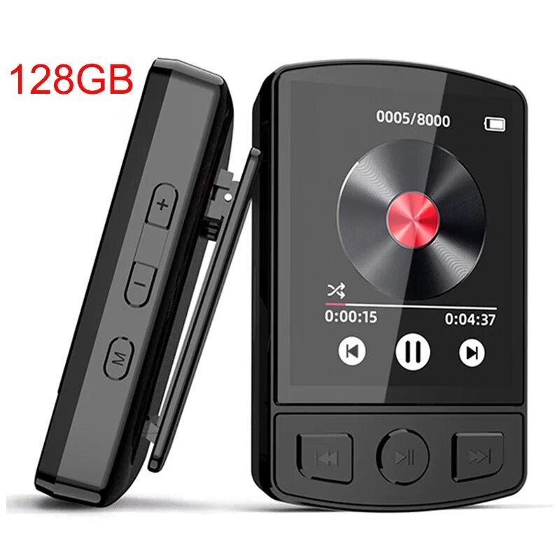 Спортивный Bluetooth MP3-плеер 128 ГБ, портативный зажим, мини-музыкальный MP3 с экраном для Walkman, поддержка FM/записи/часов/радио/электронной книги With 128GB Card