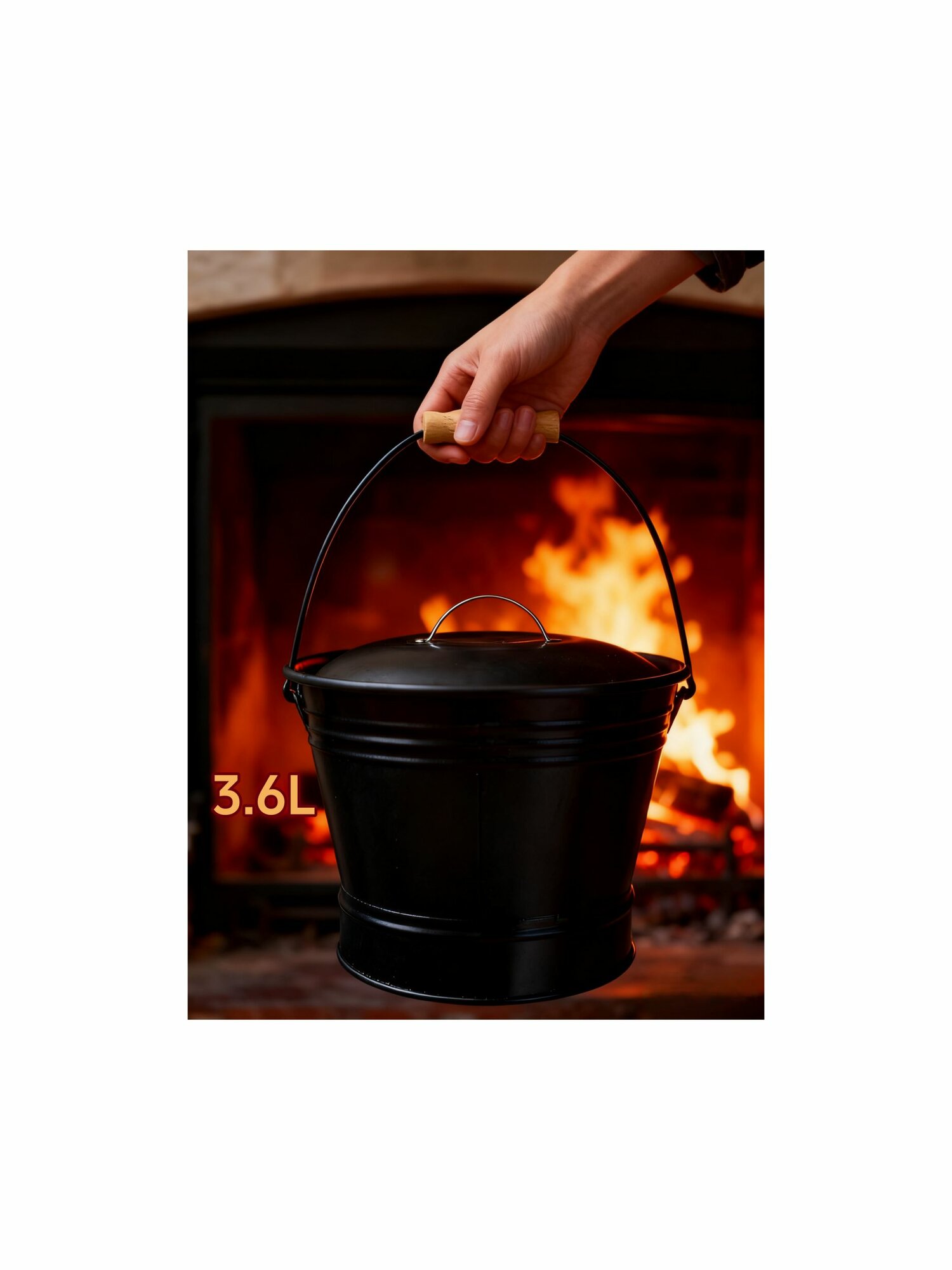 Ведро для золы металлическое, с крышкой и деревянной ручкой, для камина, печи, гриля