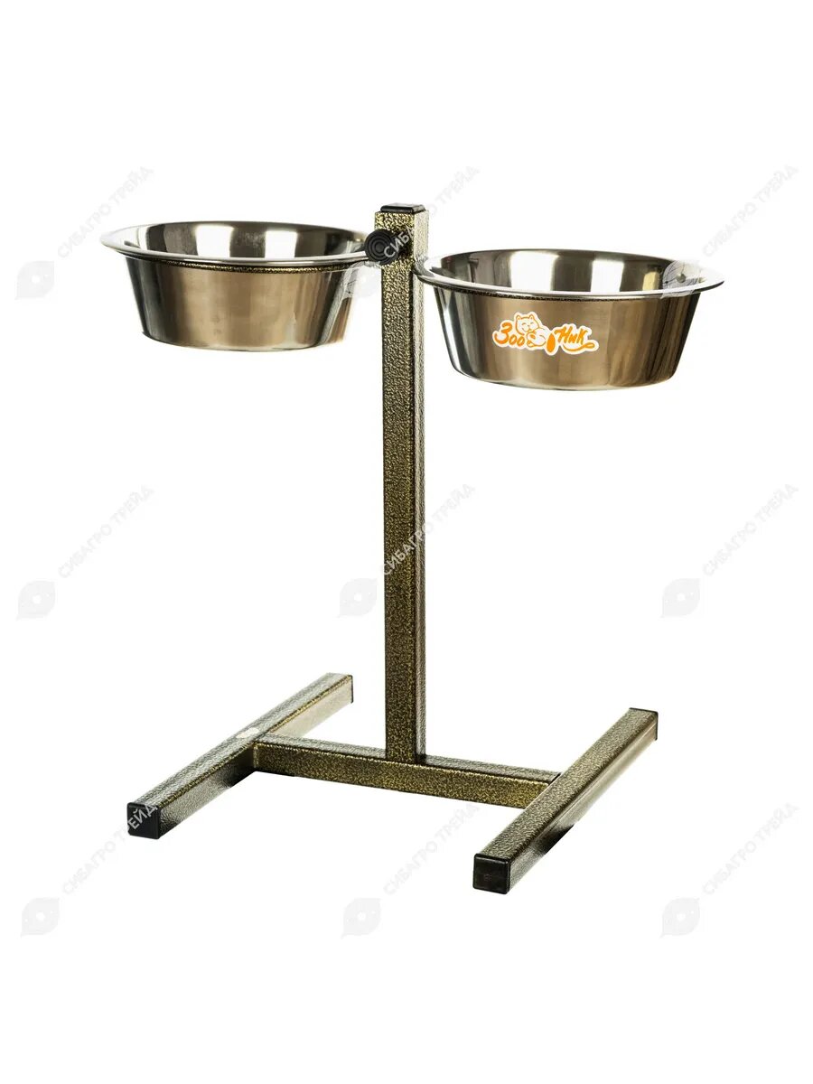 Миски металлические + регулируемая подставка,2*2,6 л,