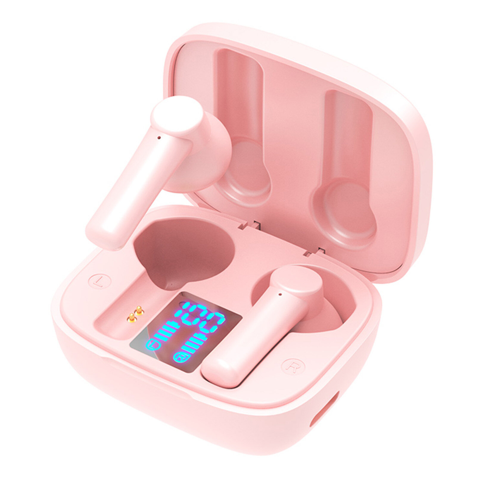 Наушники LB-8 BT5.0, двухсторонний стерео, черный, белый, розовый, ABS, Type-C, вкладыши, время музыки 3-4ч, standby 100ч, водонепроницаемость IPX5, длина порта 13мм, управление отпечатком пальца, светодиодный экран, 1 пара наушников, зарядное