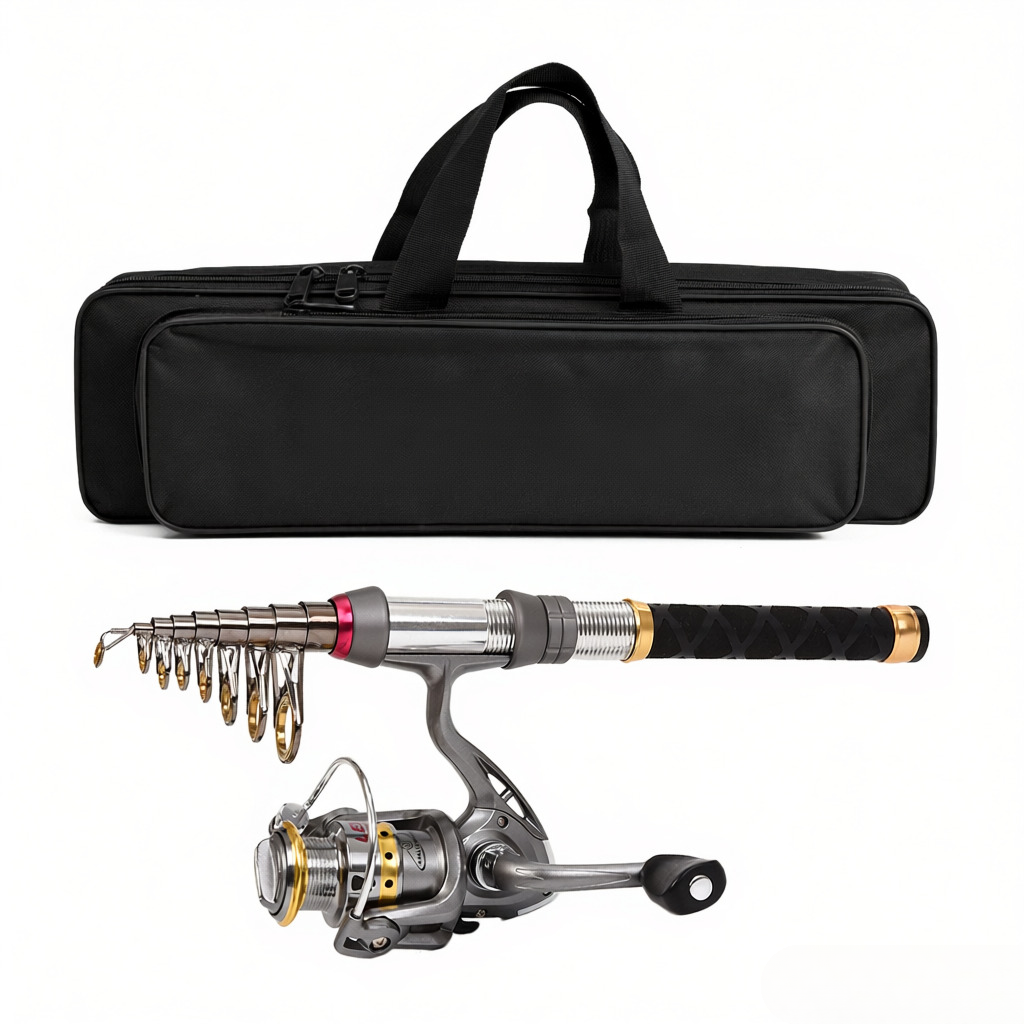 Комплект удилища и катушки для рыбалки из углеродного волокна, телескопическое удилище, спиннинговые катушки, сумка для рыбалки, для рыбалки в путешествиях, модель 1.3M / 1.5M / 1.8M / 2.4M, катушка из металла, передаточное отношение 5.5:1, сумка из 600D