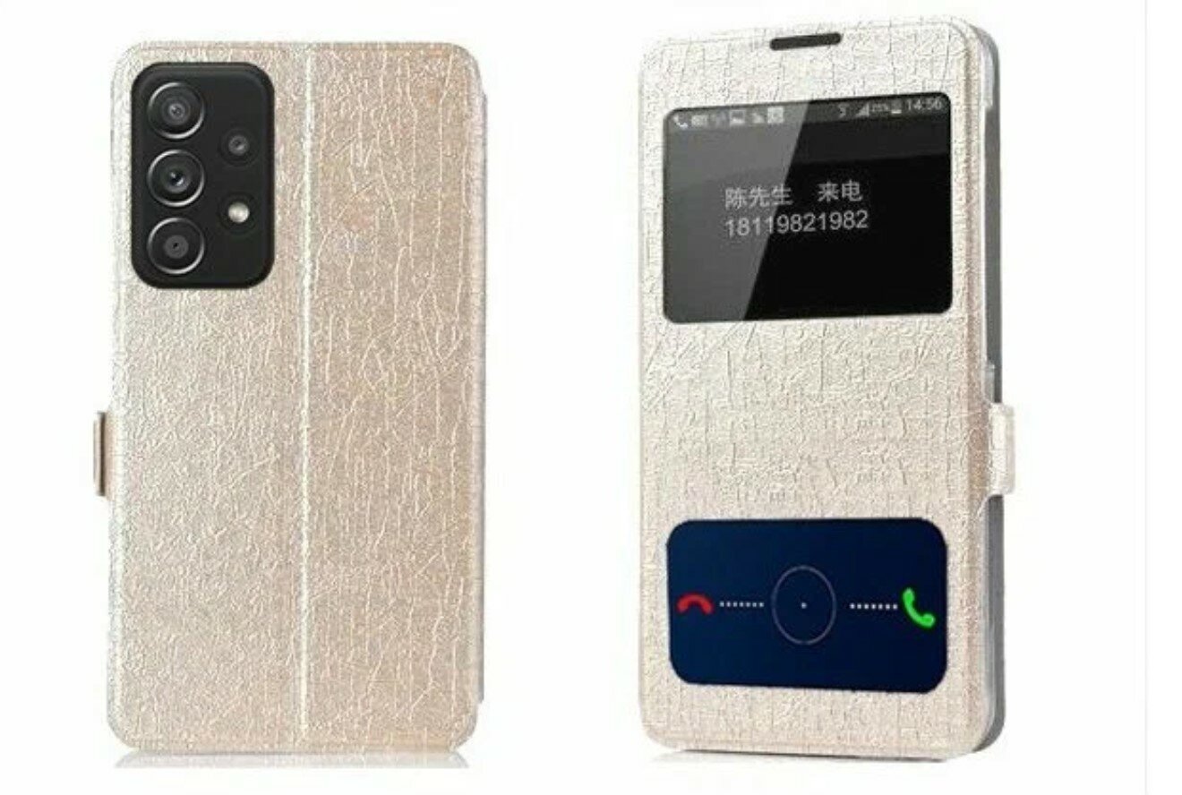 Чехол-книжка MyPads Con Una Finestra для Samsung Galaxy A23 с окном вызова предпросмотра и свайпом золотой