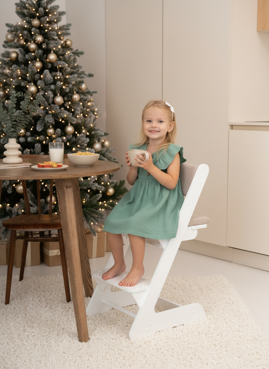 Растущий стул PAPPADO для детей и школьников, белый с бежевыми подушками