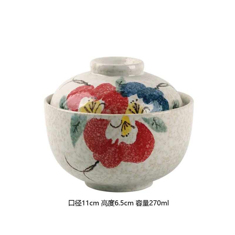 Японская керамическая посуда: миска для риса с крышкой, миска для риса с говядиной, суповая миска с крышкой, десертная