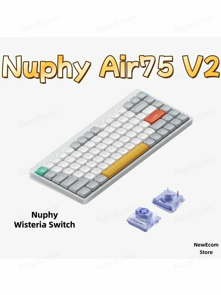 NuPhy Клавиатура беспроводная Air75 V2 (75%), поддерживает Bluetooth/2.4G/USB-C и RGB-подсветку, совместима с системами Windows/Mac OS/Linux, (NuPhy Wisteria Low Profile), Английская раскладка, белый