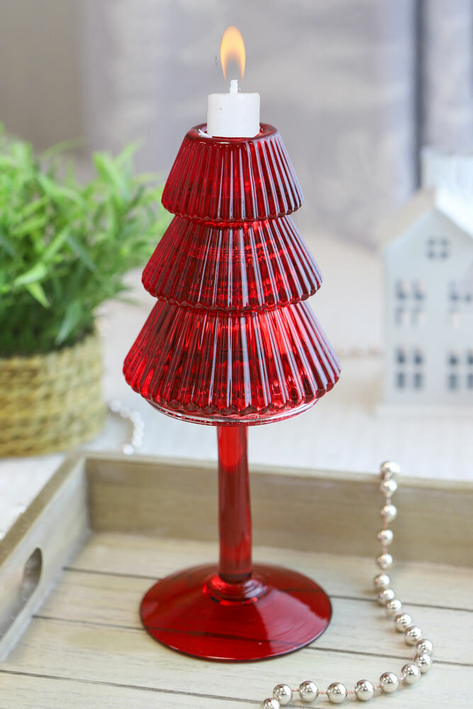 Декоративный подсвечник эрринг, стекло, красный, 19 см, EDG 4400376A400