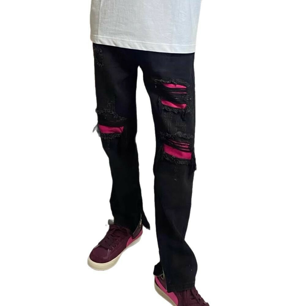 Тренд RONG CH Мужские Джинсы Трендовые Потертые Пэч Высокий Улица Кэжуал Деним, Размер_XL