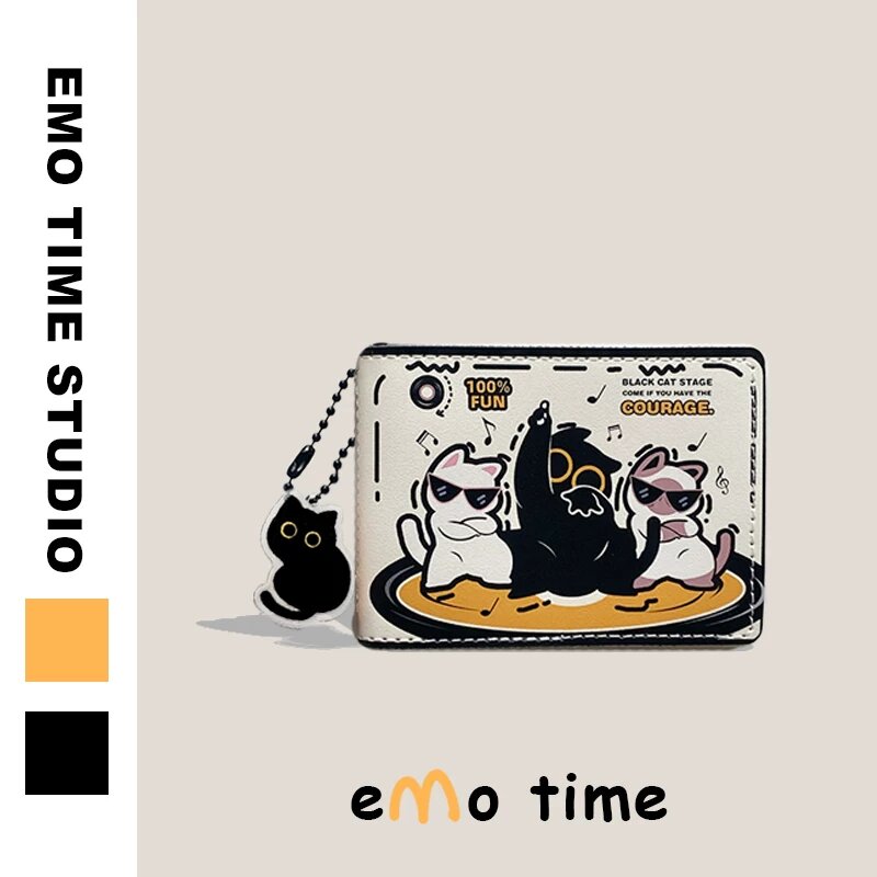 Чёрный кот драйвер-лицензия держатель с висячим котёнком, защитный кошелек для студентов, компактный карт-кейс