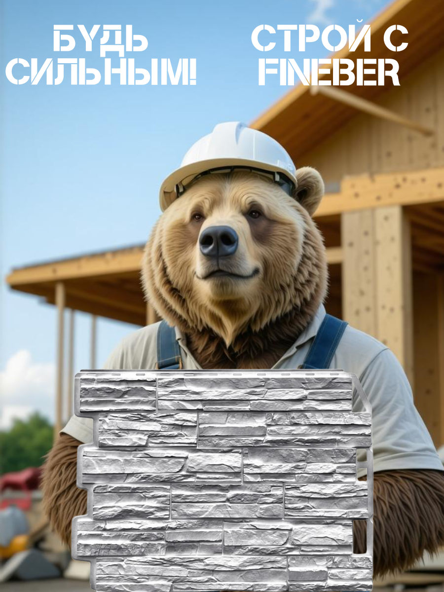 Фасадная панель FINEBER "Скол 3D", светло-серый, 795x595мм, 10шт.