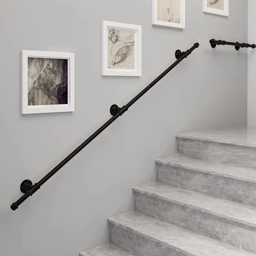 Поручень пристенный, готовый комплект, 2500 мм, черный, Металлическая ковка, для помещений