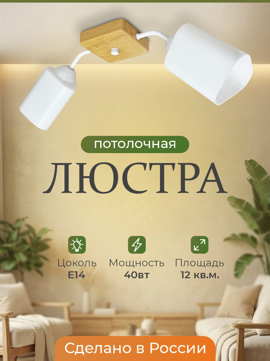 Люстра потолочная Ханна 2*Е14 с пластиковыми плафонами светлое дерево