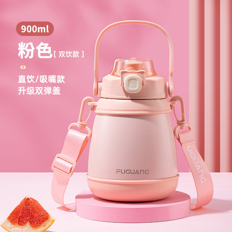 Большая кружка Fuguang с изолированным корпусом из нержавеющей стали 316L, с откидной крышкой и трубочкой, портативная бутылка для воды, оптовая кастомизация