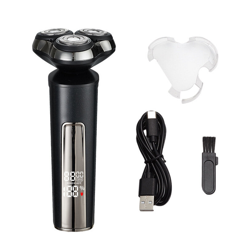 ⭐Новая электрическая бритва с тремя лезвиями, перезаряжаемая, для мужчин, с вращающимся плавающим лезвием, полностью моющаяся⭐